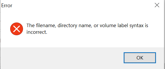 the filename directory name or volume lable syntax
