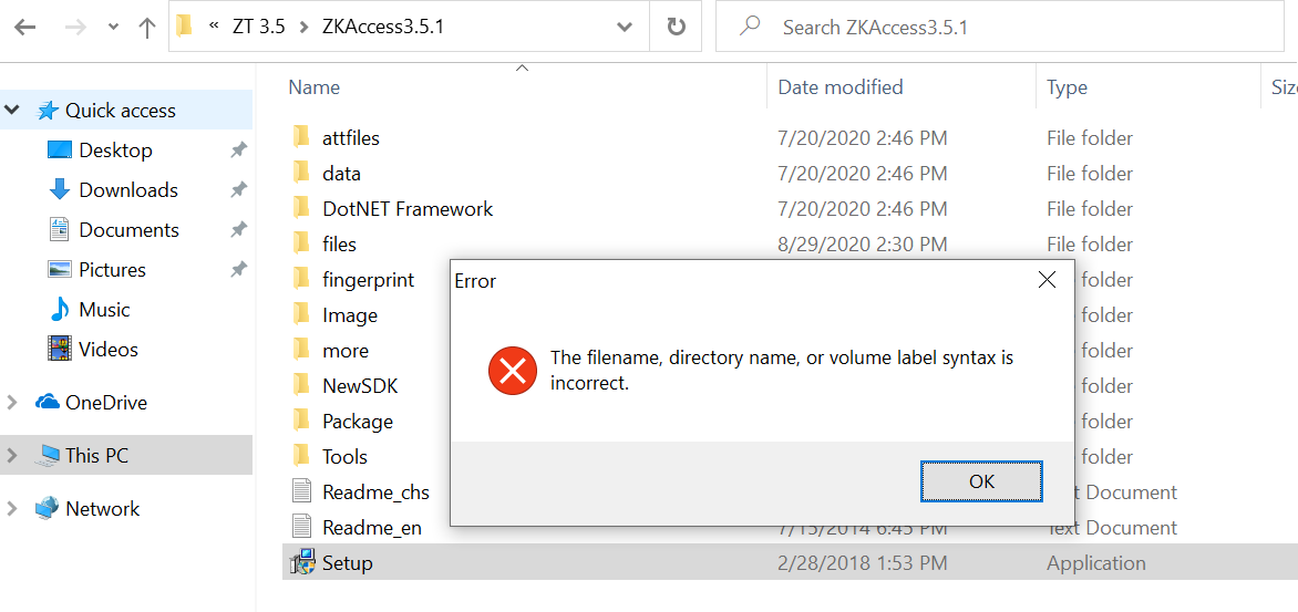 the filename directory name or volume lable syntax